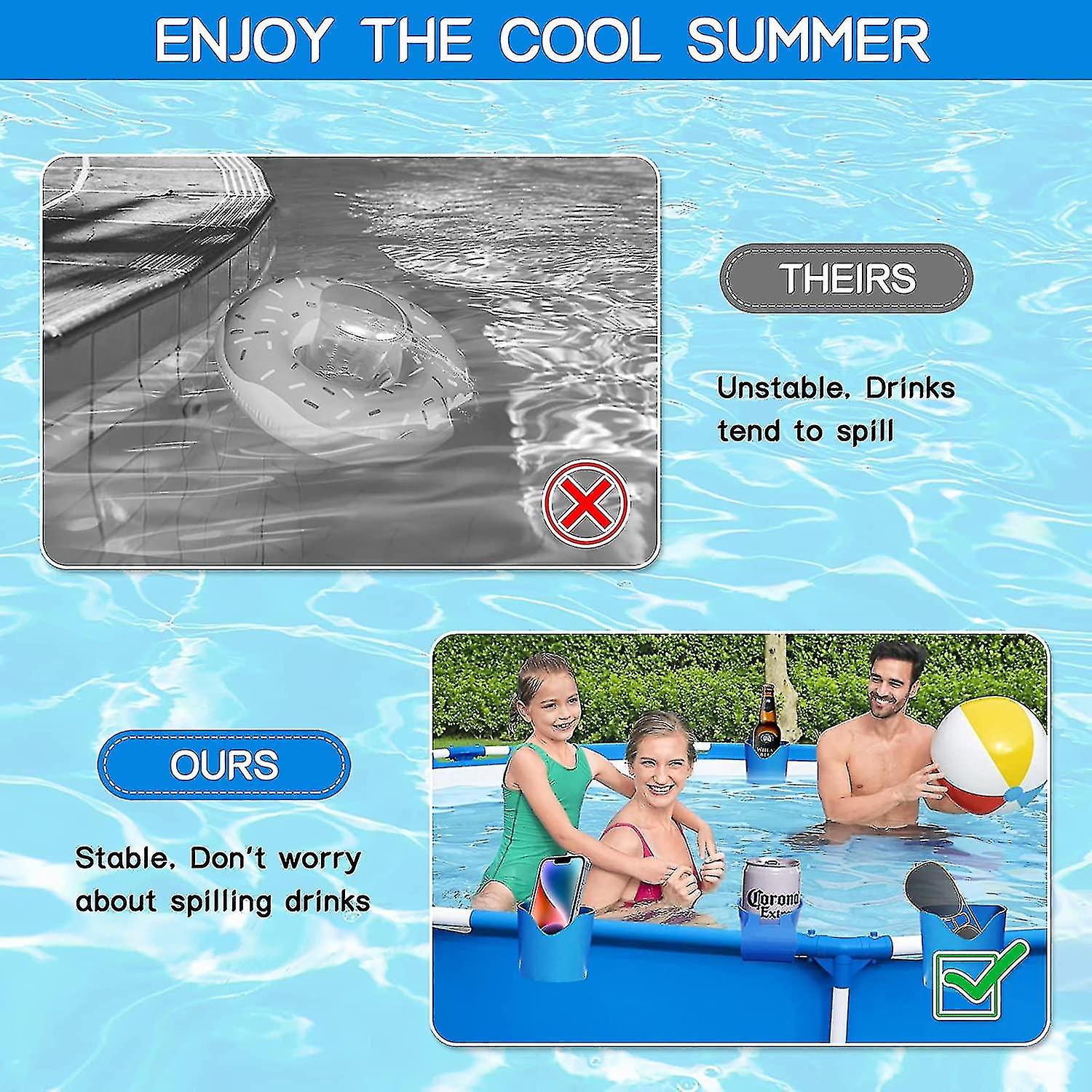 2pcs Poolside Cup Holders For Above Ground Pools, Plastic Swimming Pool ...