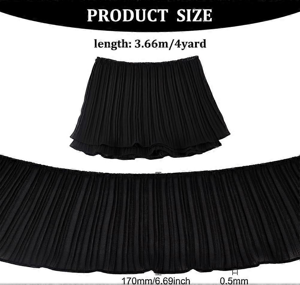 4 Yards Black Pleated Chiffon Ribbon 6.7inch Wide Polyester Pleated ...