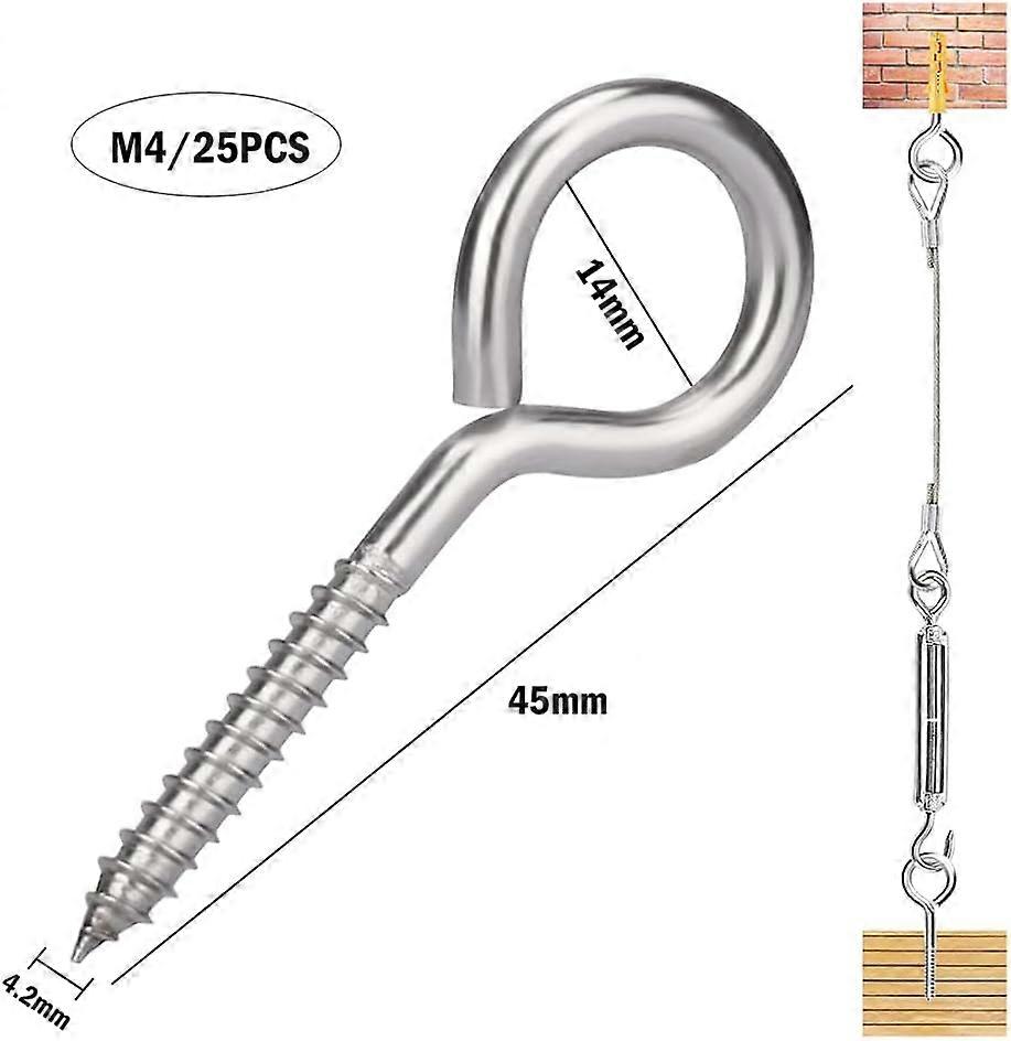 Pack of 25 Eye Bolts M4 Eye Bolts Stainless Steel 304 Screw with Thread ...