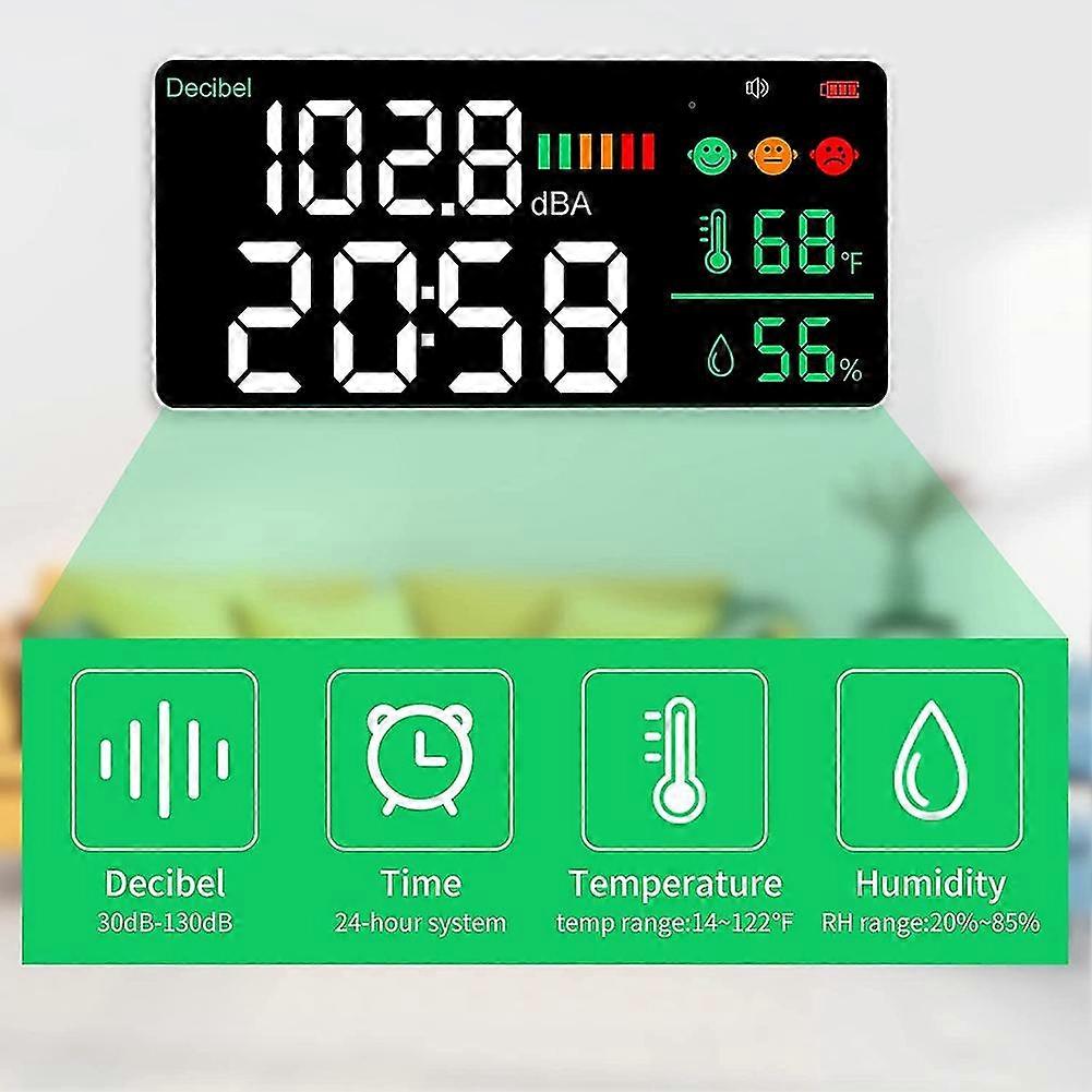 Decibel Meter Wall Hanging Sound Level Meter 30-130db Range 11 Inch Led Display Noise Time ...