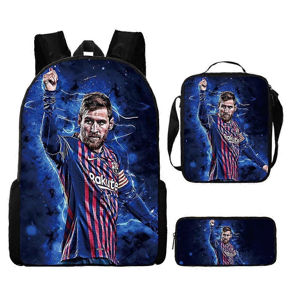 Football star Messi printed backpack three-piece set children's ...