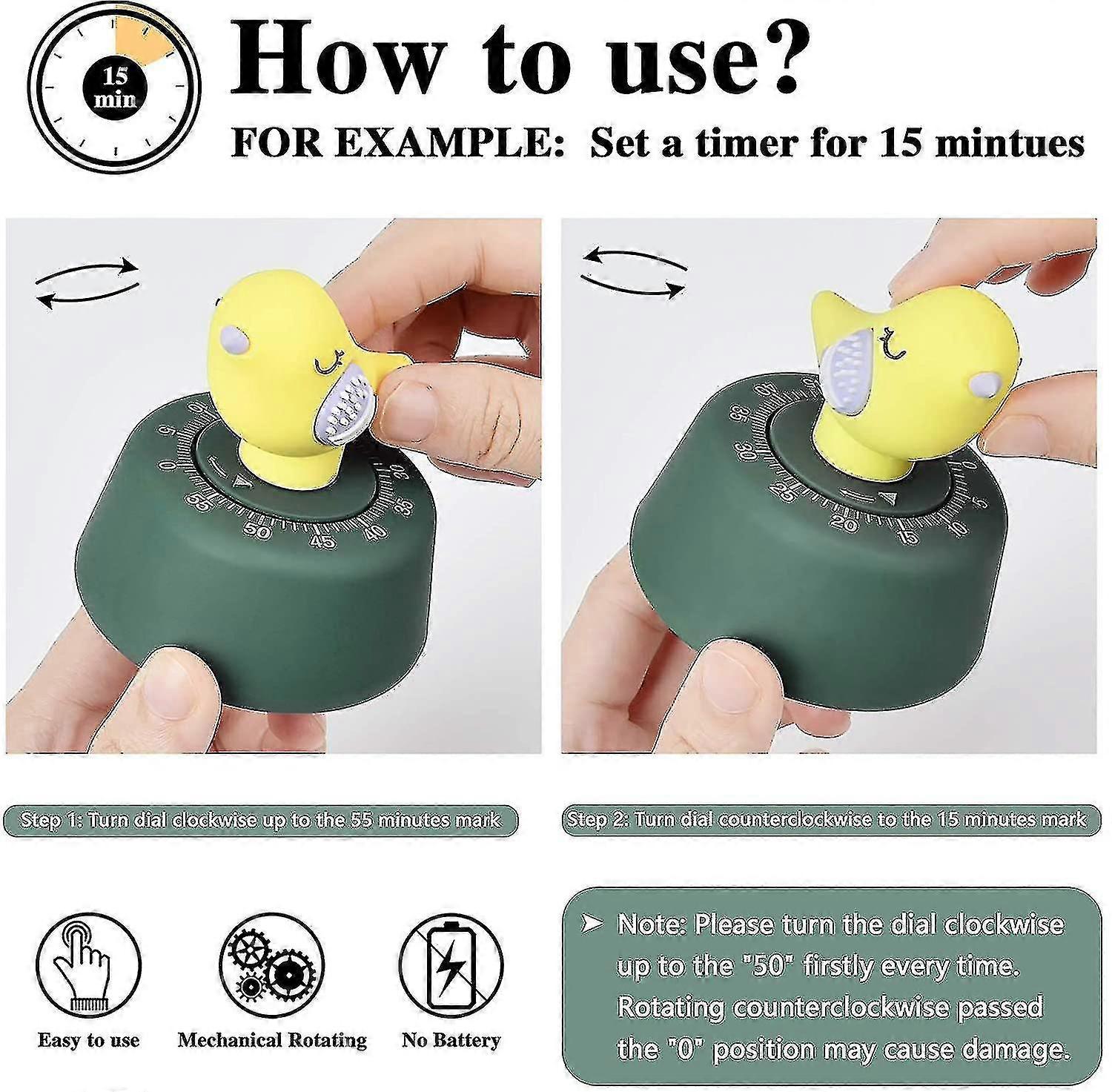 Kitchen Timer Mechanical Wind Up 60 Minutes Timer Cute Animals Cooking ...