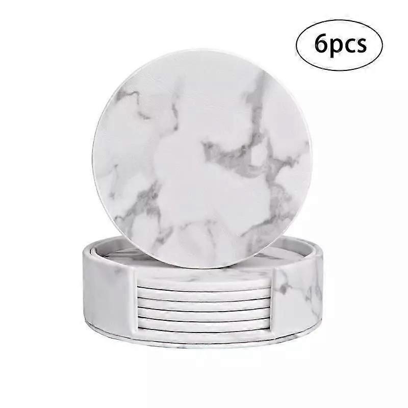 6 Piece Round Coaster Set with Holder Marble Texture Drinks Coasters ...