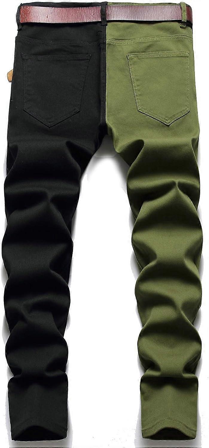 Men's TwoTone Patchwork Slim Fit Stretch Jeans, Black, Size 36 | Fruugo UK