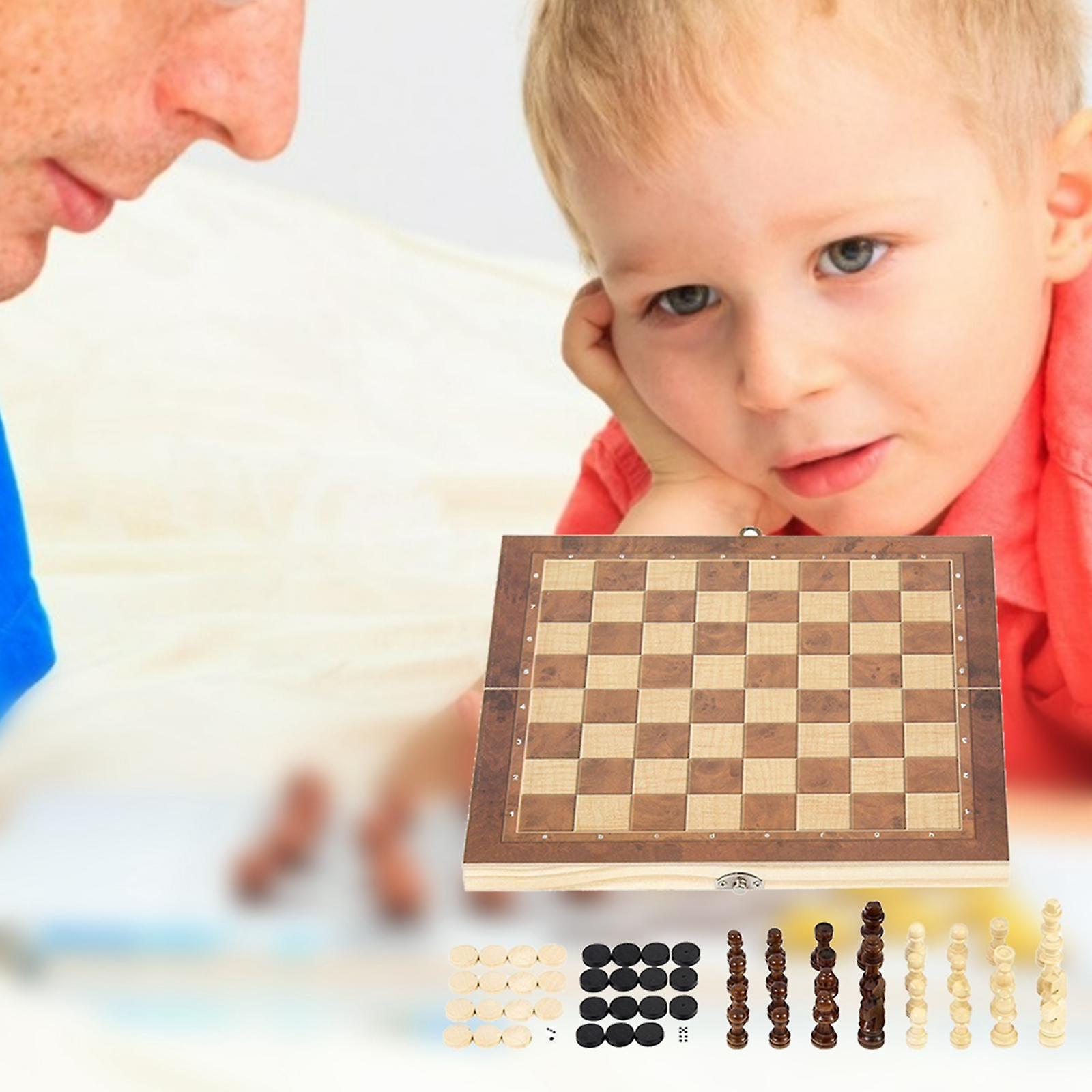 Wooden Chess & Checkers Set Mahogany Backgammon Chess Set With Folding ...