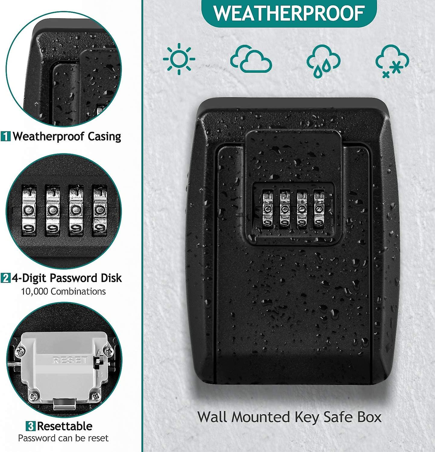 Large Key Safe Wall Mounted Key Lock Box 4 Digit Combination Resettable ...