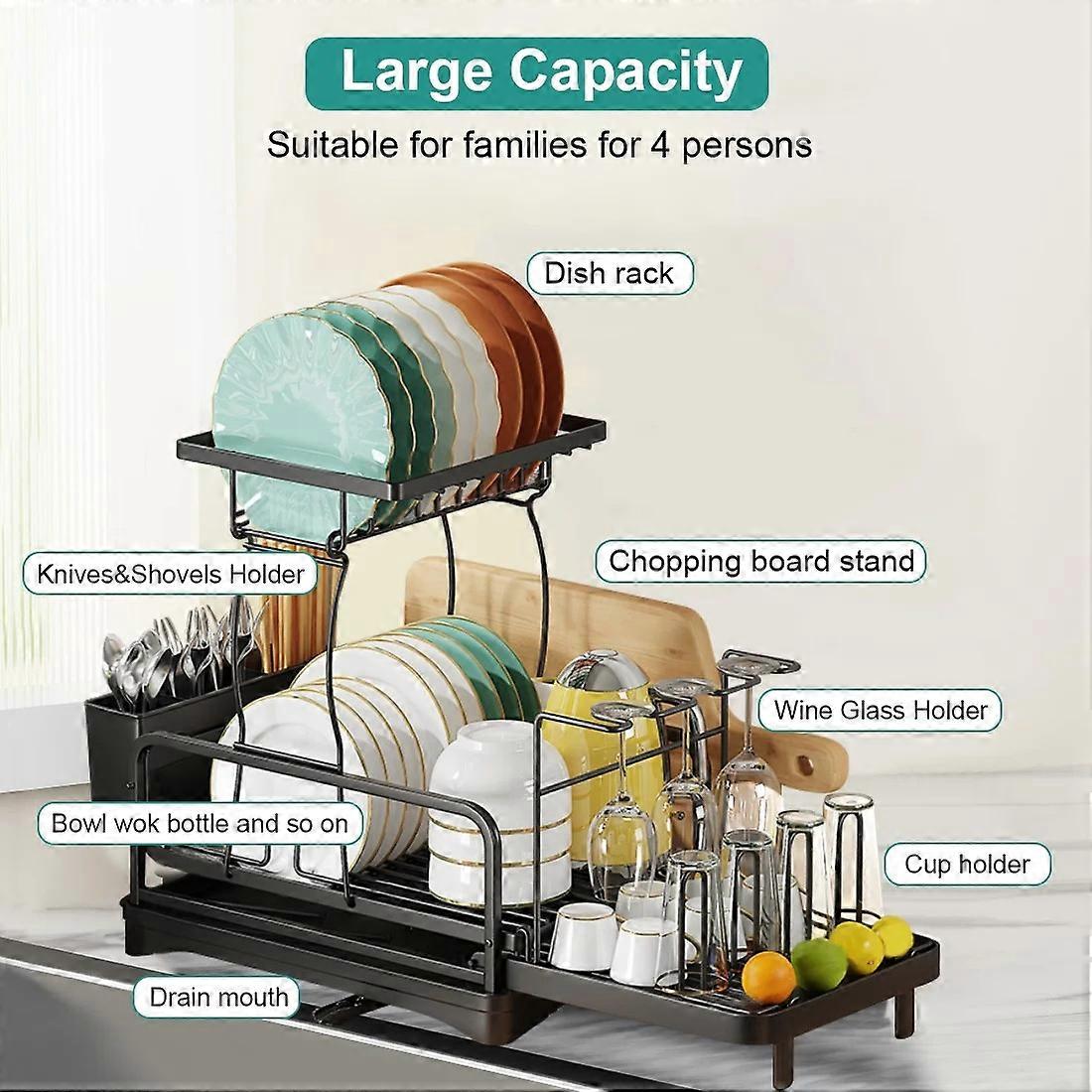 Expandable Dish Drying Rack Large, 2 Tier Dish Drainer for Kitchen ...