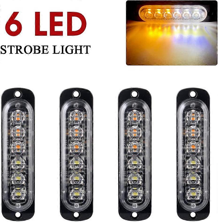 4 Pack 12-24V Emergency Strobe Warning Light Bars - 6 LED Flash Warning ...