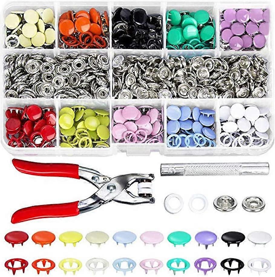 Snap Fasteners Kit 200 Sets 10 Colors Five-Prong Buckles Hollow Solid ...