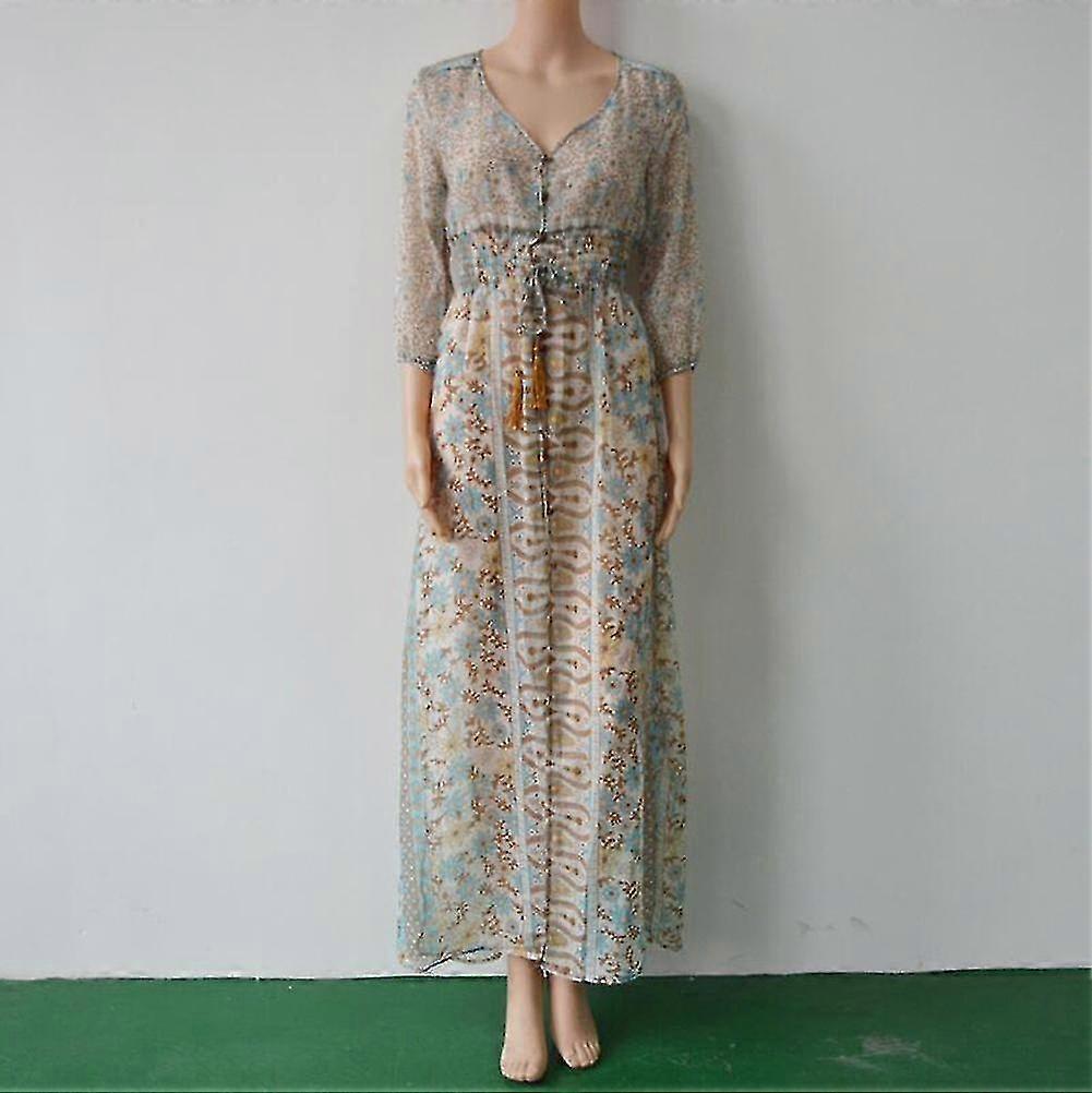 Retro Boho Paisley Hippie Chiffon Maxi Long Dress Womens Clothing ...