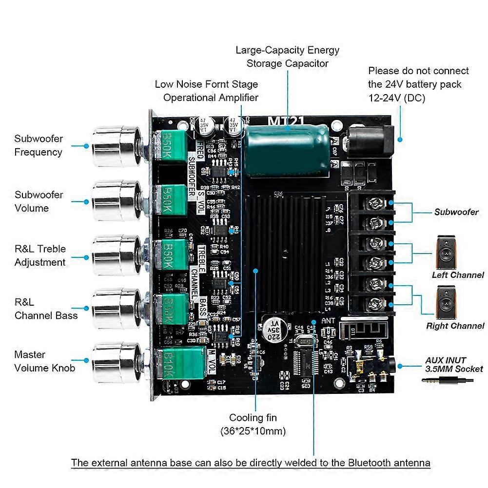 Audio Amplifier Board Bluetooth 50Wx2&100W 2.1 Channel with Treble ...