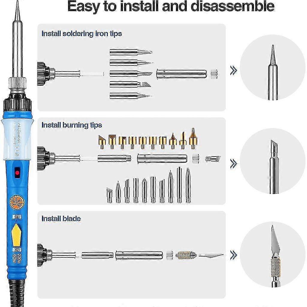 60w Wood Burning Carving Pyrography Pen Kit Adjustable Temp Soldering ...
