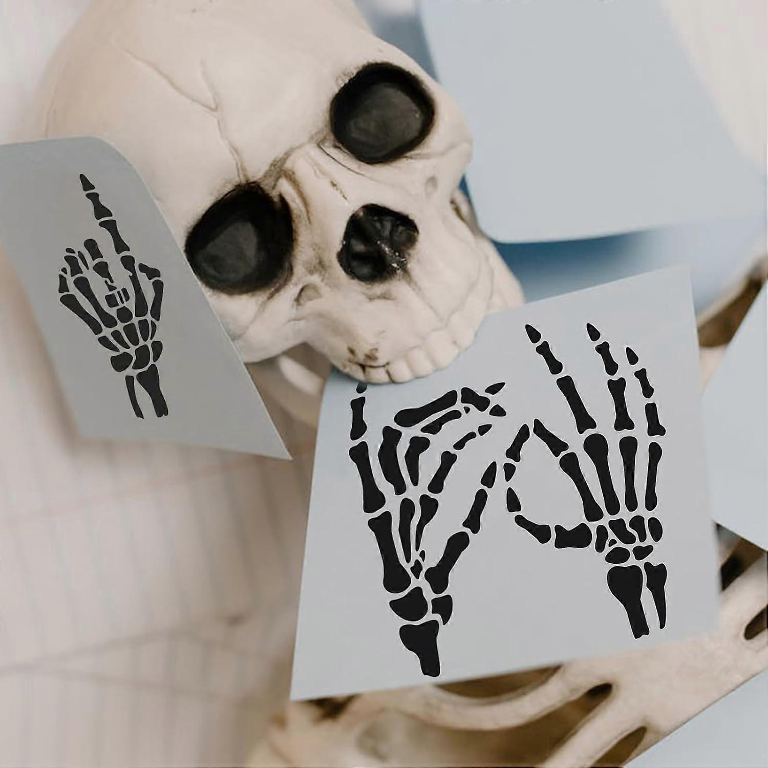 4pcs Skeleton Hand Stencil 11.811.8inch Skeleton Finger Stencil Heart ...