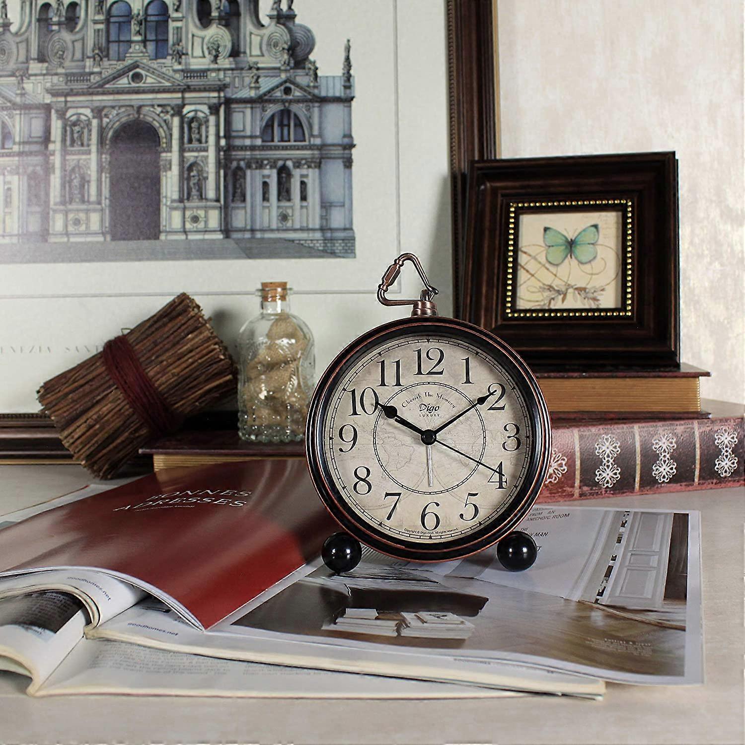 Table Clock, 5.2" Retro Vintage Non-Ticking Desk Alarm Clock, Small ...