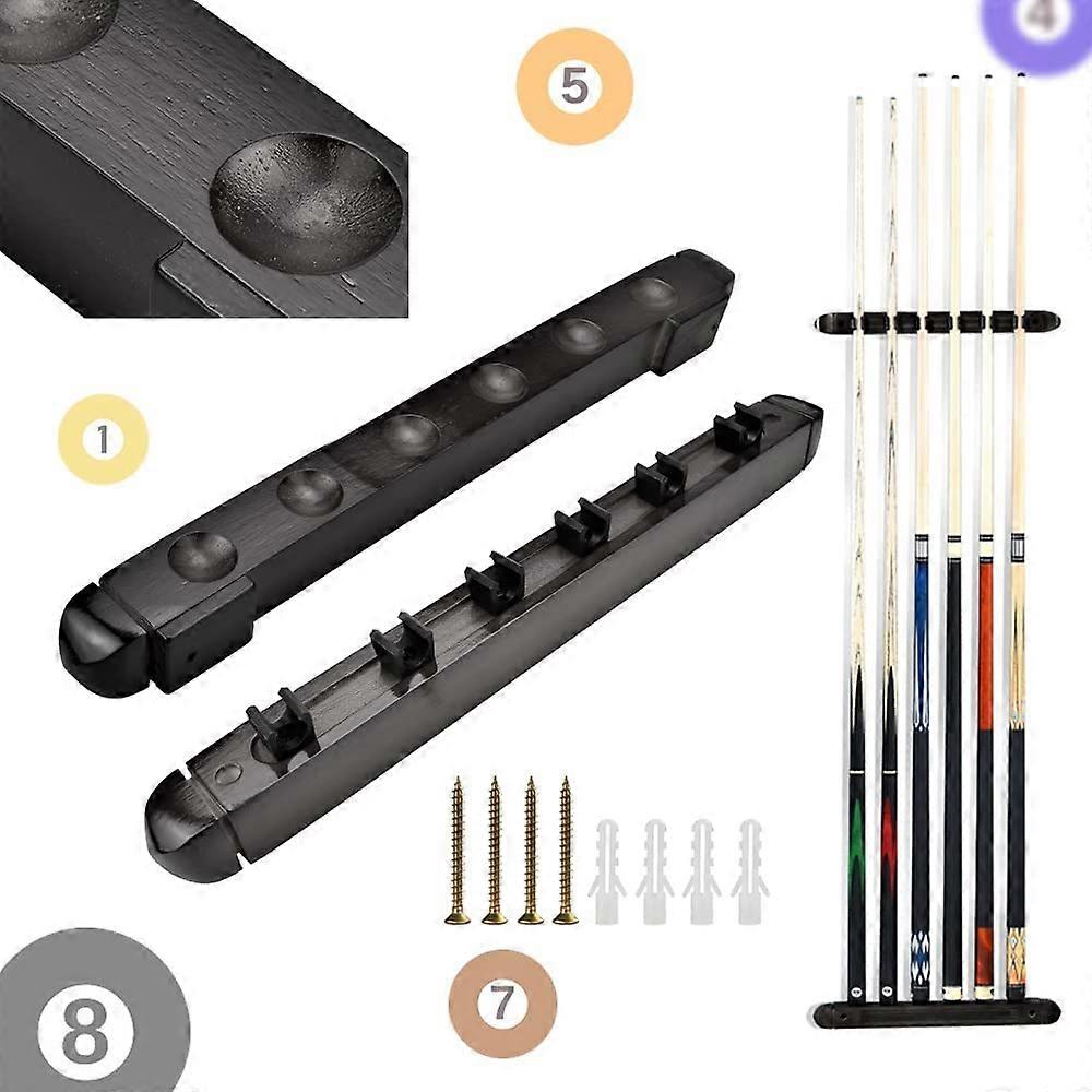 Wooden Billiard Cue Rack 6 Cue Billiard Rack Wall-Mounted Billiard Rack ...