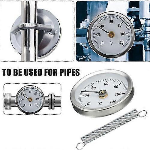 2x Pipe Thermometer Temperature Gauge Clip On Spring 0-120 63mm Hot ...