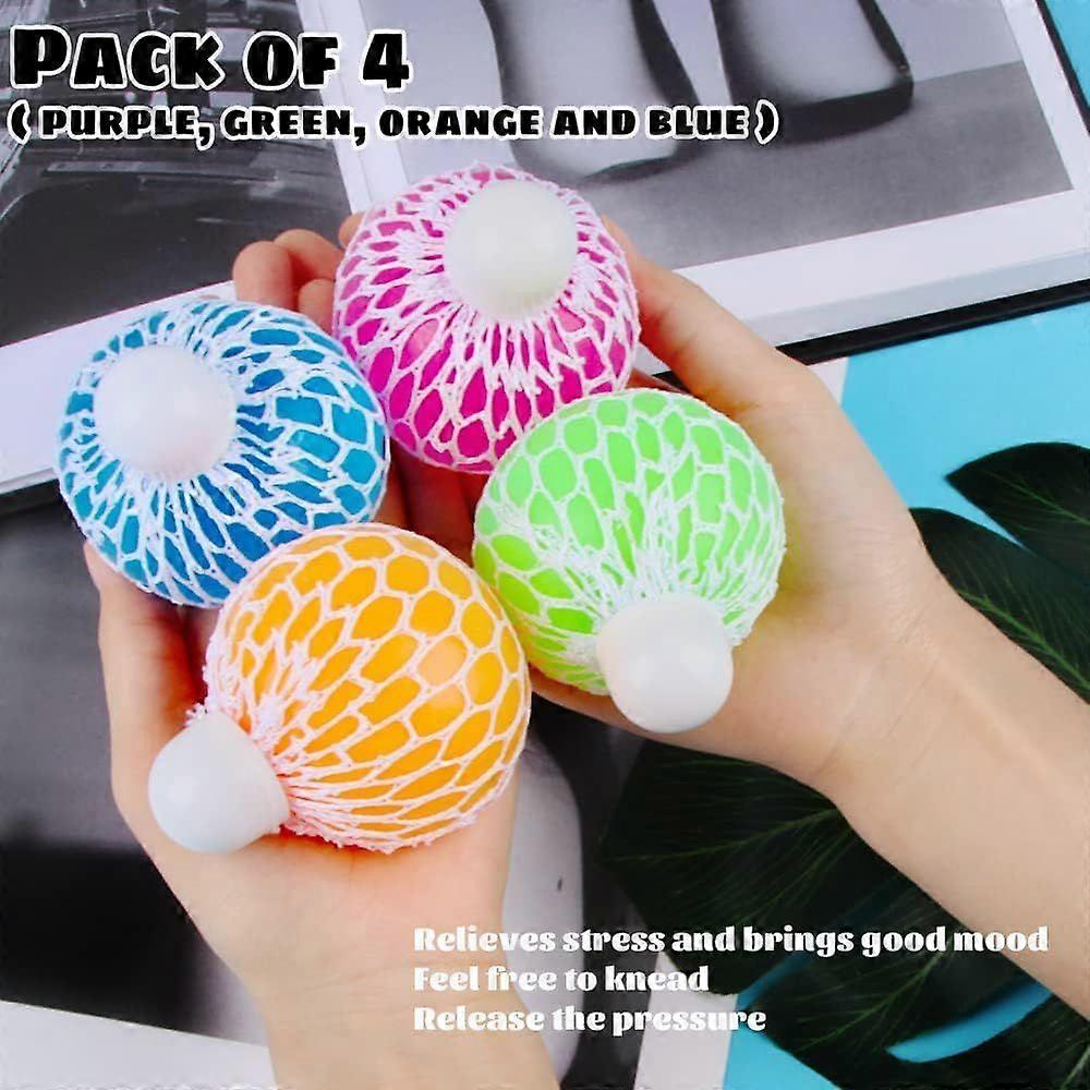 Squeeze Ball with Net, Pack of 4 Squishy Mesh Ball, Squeeze Ball ...