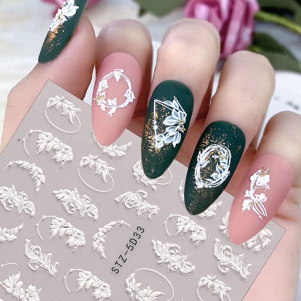 5D Embossed Flowers Nail Stickers for Acrylic Nails, 6 Sheets Engraved ...