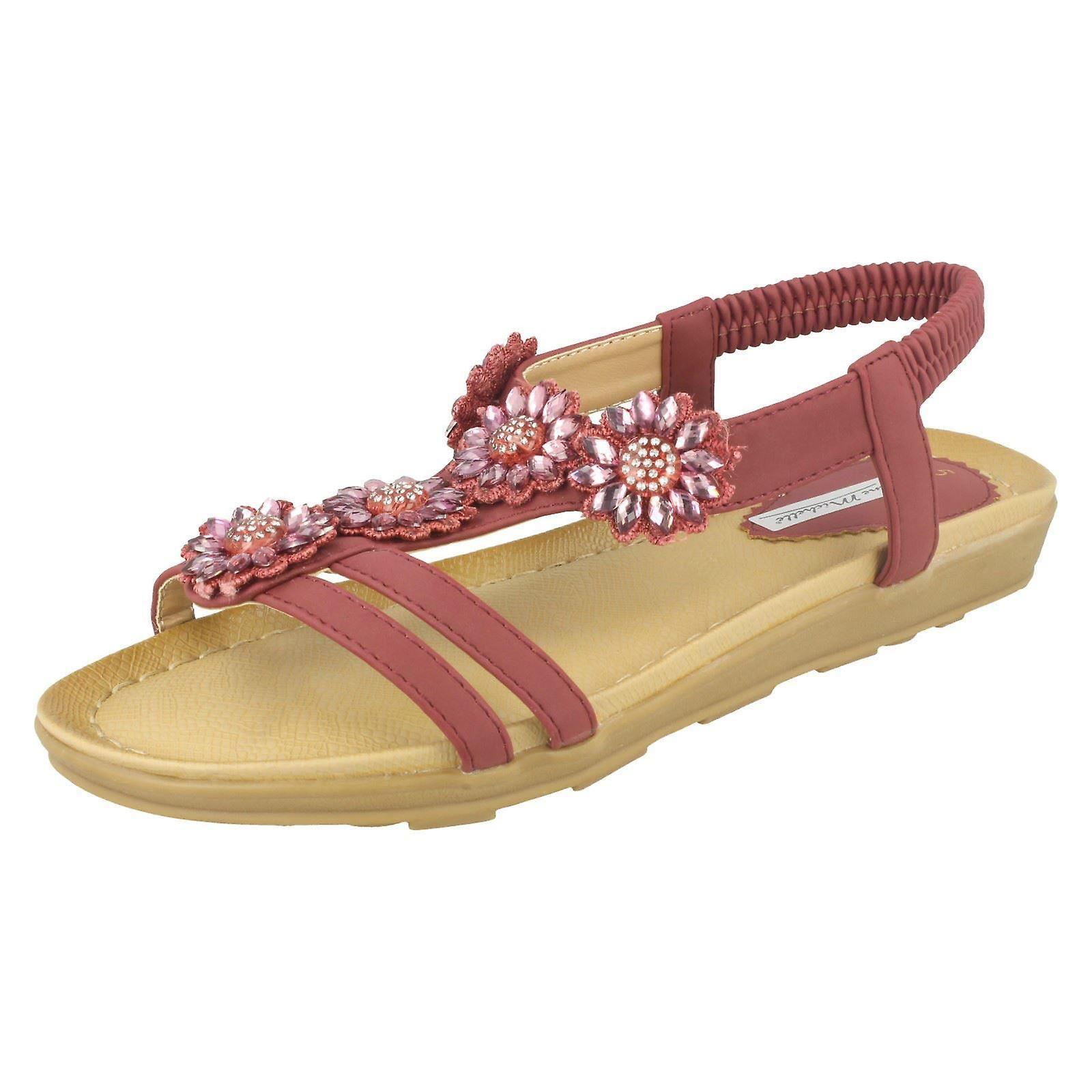 Ladies Anne Michelle Sandals With Diamante Flower Detail