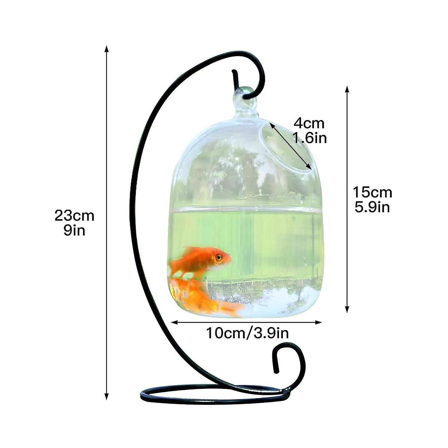 Desk Hanging Fish Tank Bowl with Stand, Small Table Top Glass Fish Bowl ...
