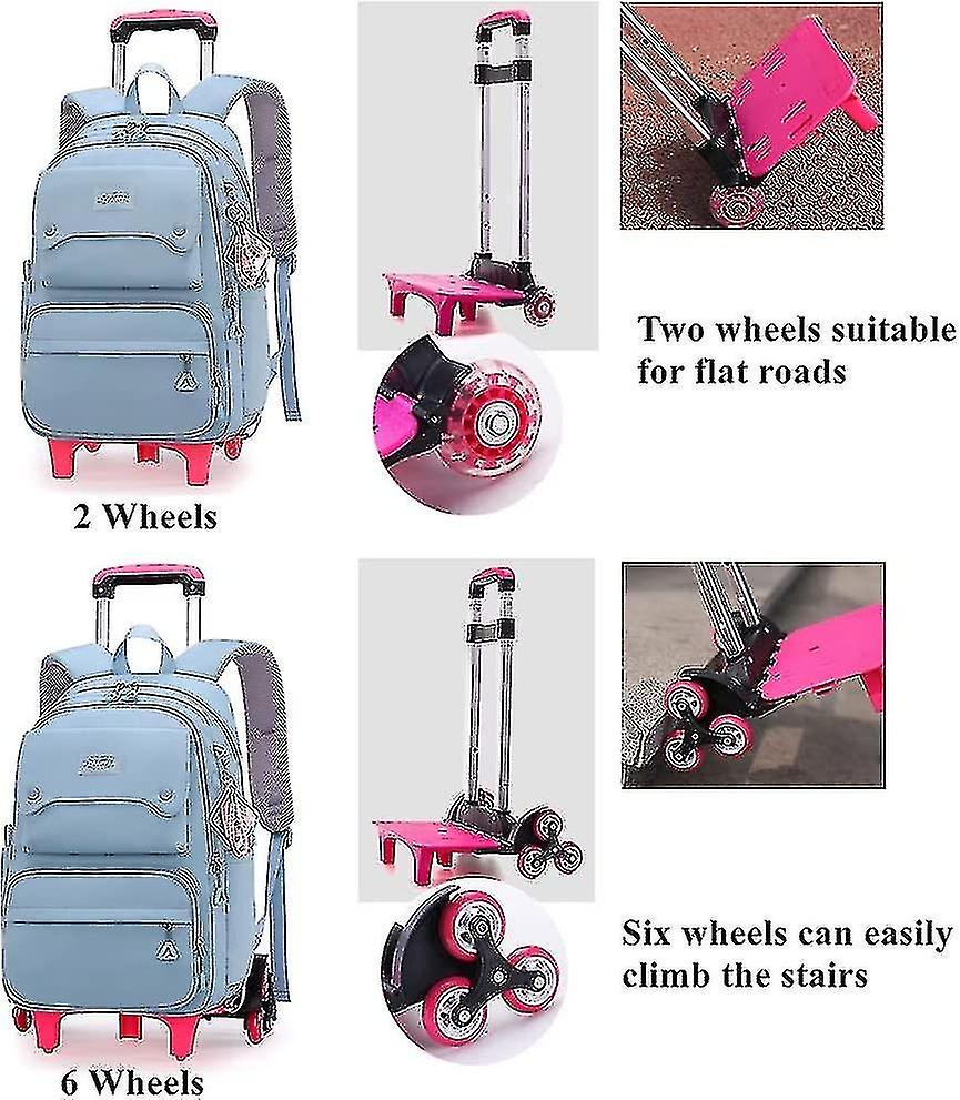 Girls Rolling Backpack With Wheels Schoolbag Elementary Student Trolley ...