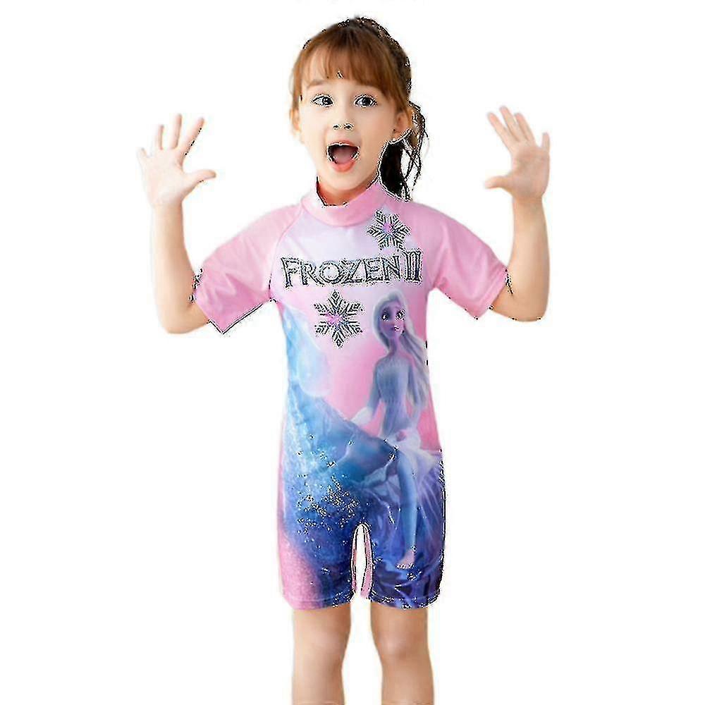 Frozen 2 Girls Kids Swimsuit Short Sleeve Cartoon Elsa Print One-piece ...
