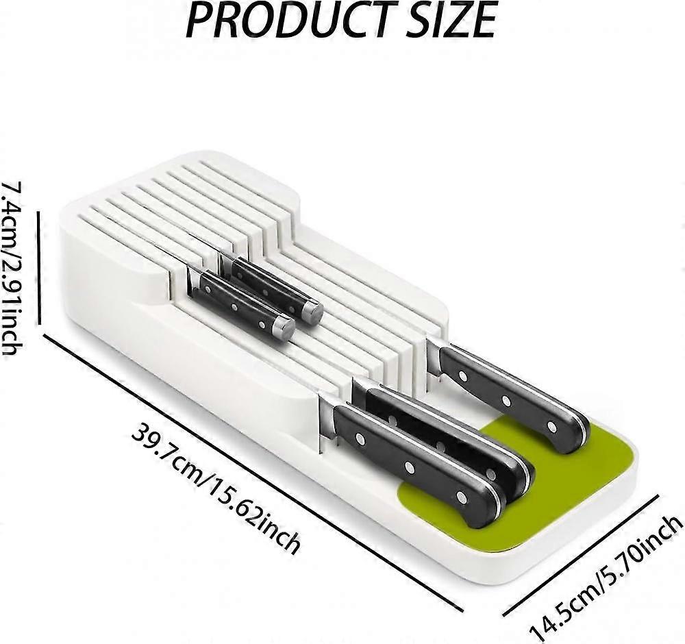 Knife Drawer Organiser, 9 Compartments Washable Knife Rack Box Drawer ...