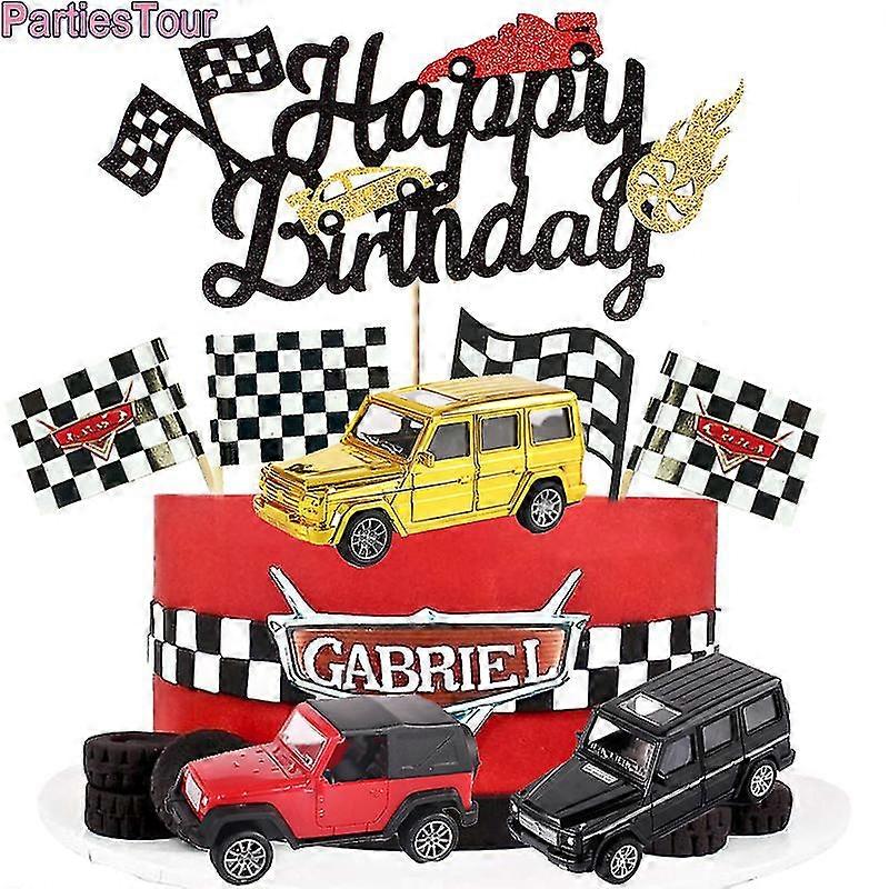 Racing Theme Cake Decoration Checkered Flag Racing Motorcycle Birthday ...