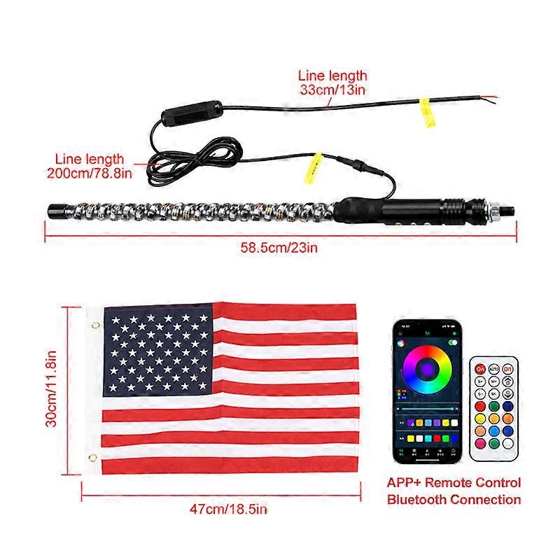 12V LED Flagpole Lamp RGB Whip Lights Flag Pole RF Remote Control / APP ...