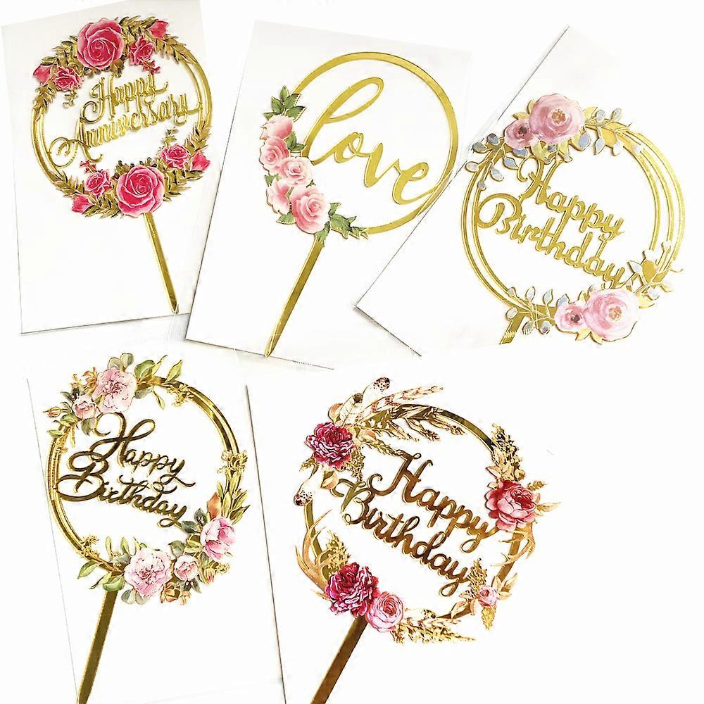 Hot Sell Cake Topper Happy Birthday Anniversary Party Gold Silver Cake ...