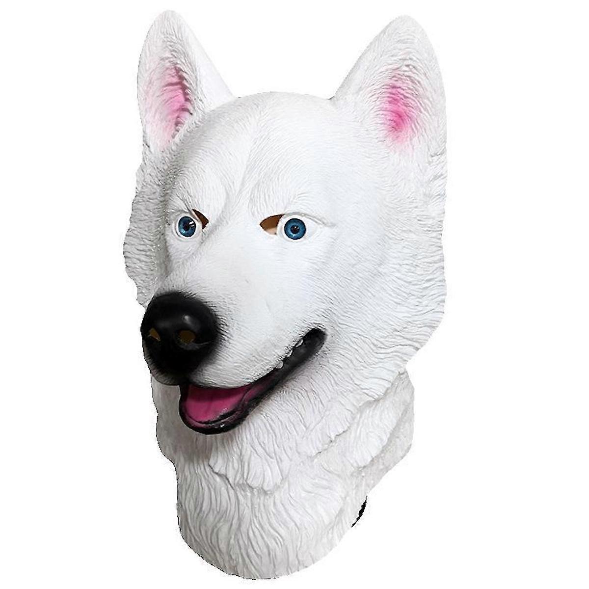 Animal Dog Latex Mask White Husky Dog Head Hood Mask Halloween Cosplay ...