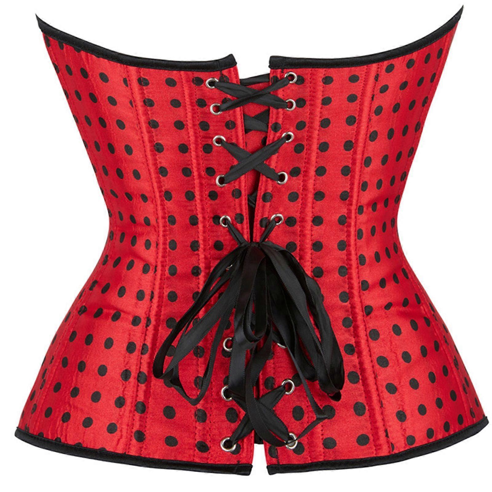 Women Vintage Red Polka Dot Corset with Bow Lace-Up Boned Overbust ...