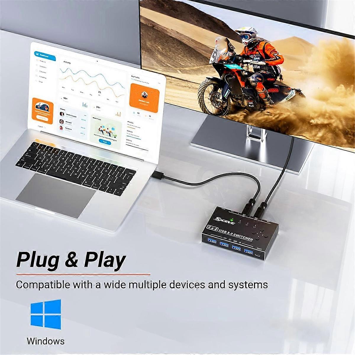 USB 3.0 Switch 4 Computers, 4 Ports USB Switch Selector for Keyboard ...