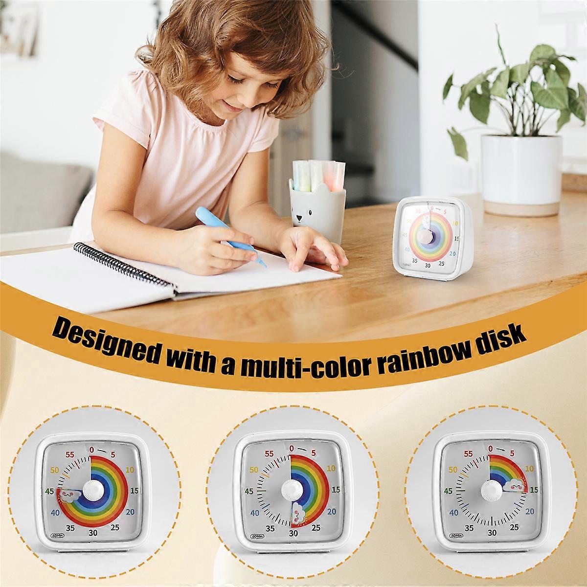 60-Minute Visual Timer with Night Light, Countdown Timer,Pomodoro Timer with Rainbow Pattern for ...