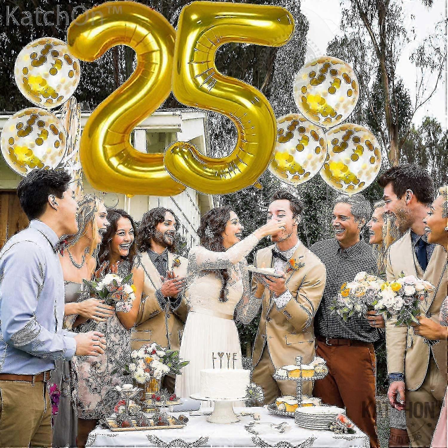 Big 40 Inch Gold 25 Ballooumbers - Large Gold 25 Balloons With Confetti ...