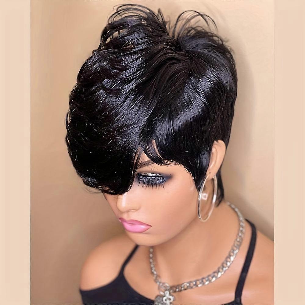 Pixie Cut Wig With Bangs Short Straight Wig Synthetic Wig Beginners Friendly Heat Resistant Wig ...