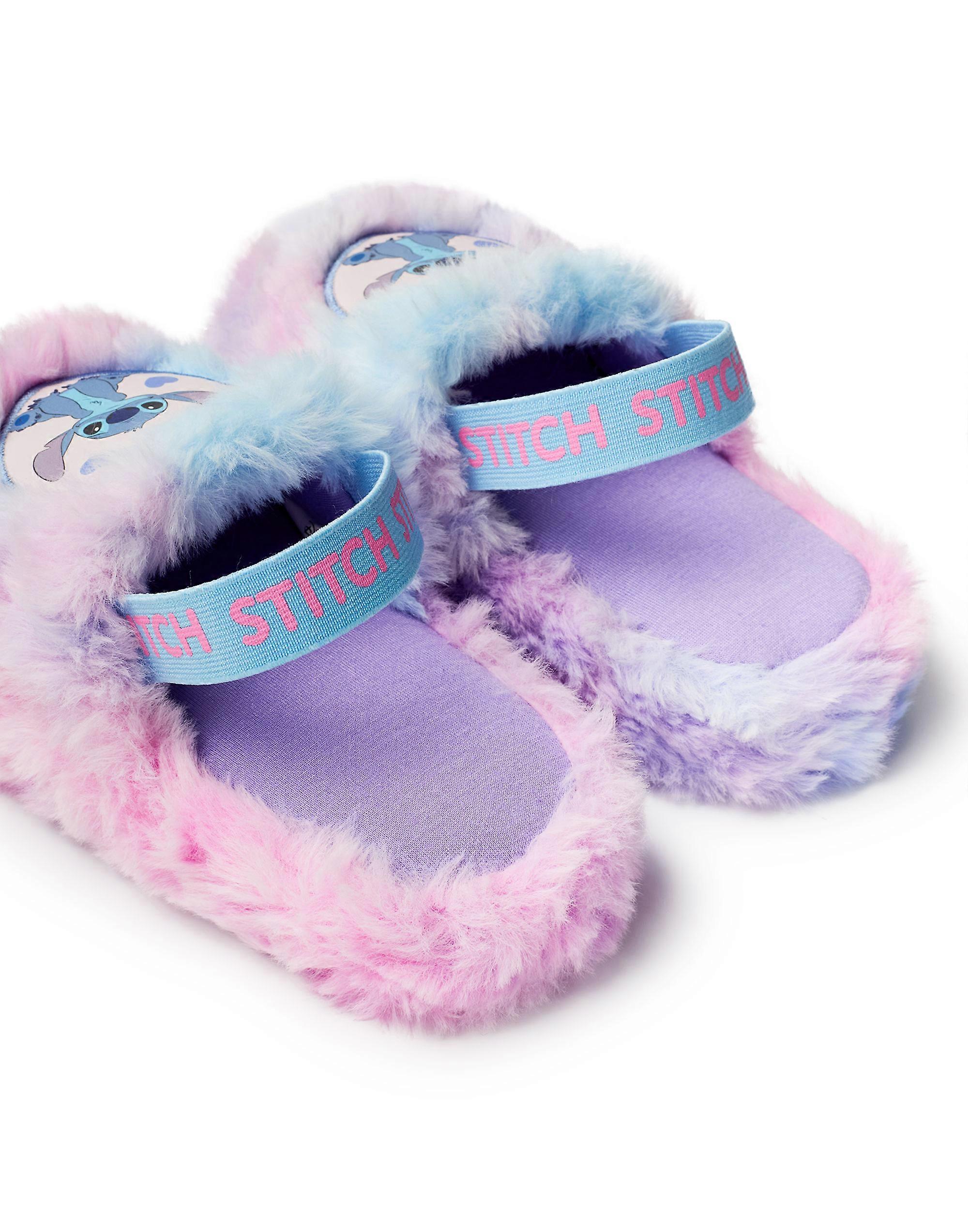 Disney Girls Slider Slippers Multicoloured Fluffy Ombre Stitch ...