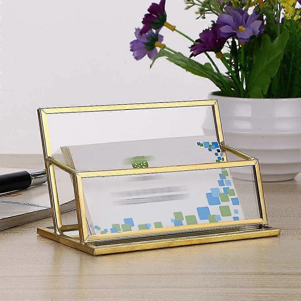 Glass Business Card Holder Stand - Vintage Gold Metal Name Card Display ...