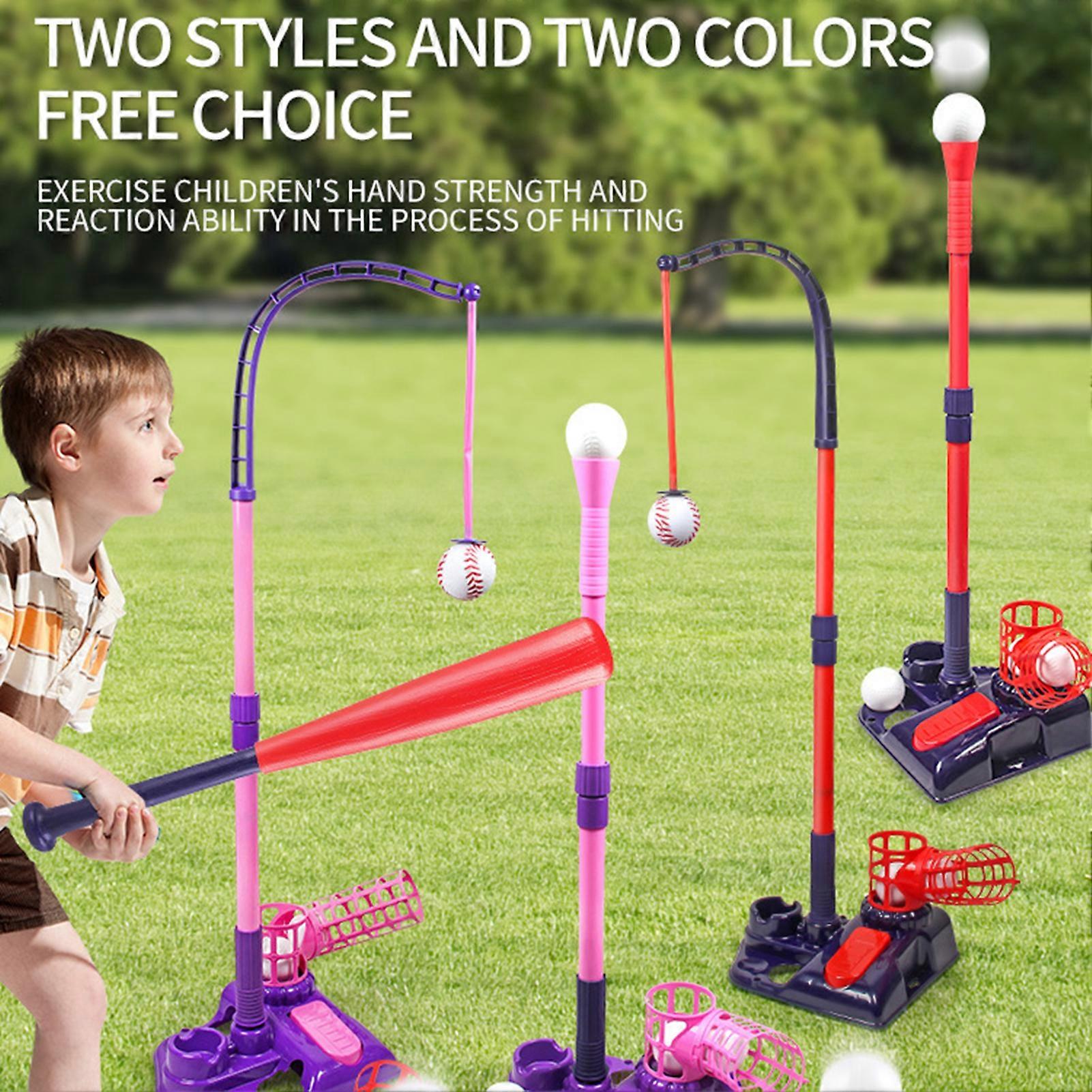 3-In-1 Baseball Tee Set with Pitching Machine Retractable Bat 6 Balls ...