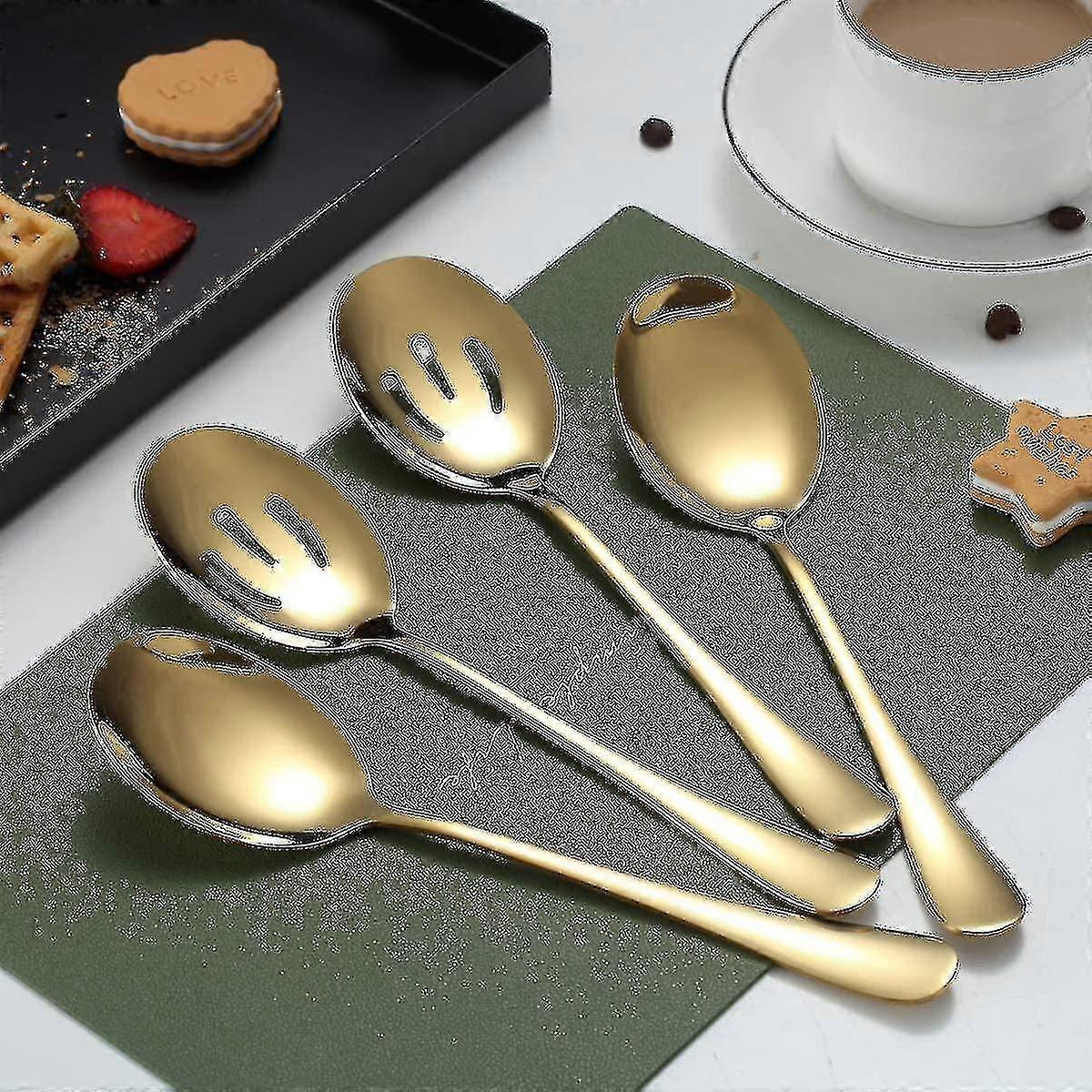 Gold Serving Spoons 4 Pcs, Includ 2 Serving Spoons 2 Slotted Spoons | Fruugo UK