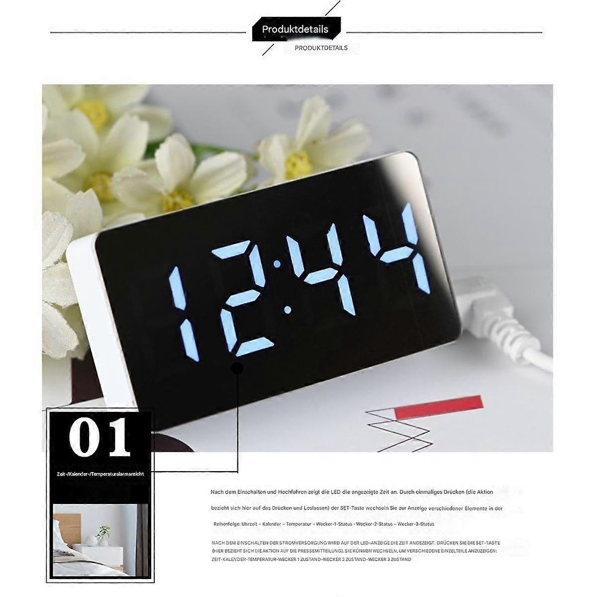 Mini LED Mirror Clock Travel Electronic Digital Alarm Clock Portable ...