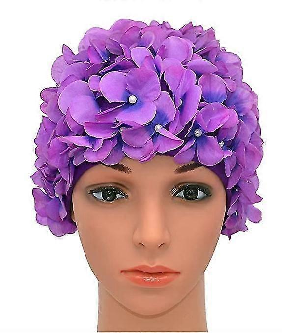 Women's Swim Cap In Vintage Style, Floral, Retro Style, Purple | Fruugo UK
