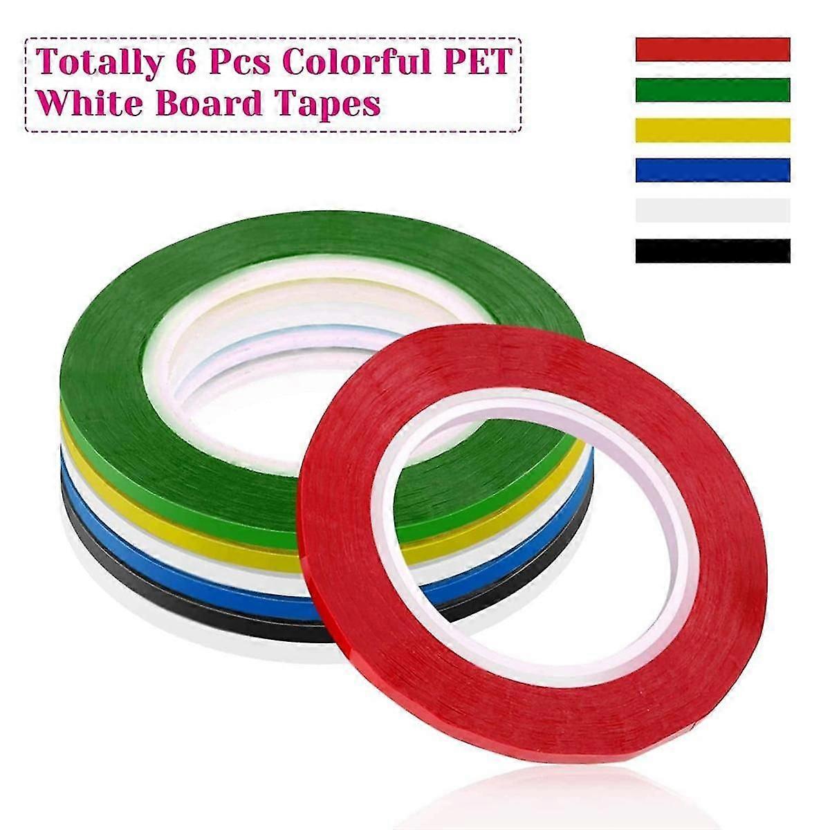 6 Rolls 1/8 Whiteboard Tape Thin White Board Tape Lines Pinstripe Dry ...