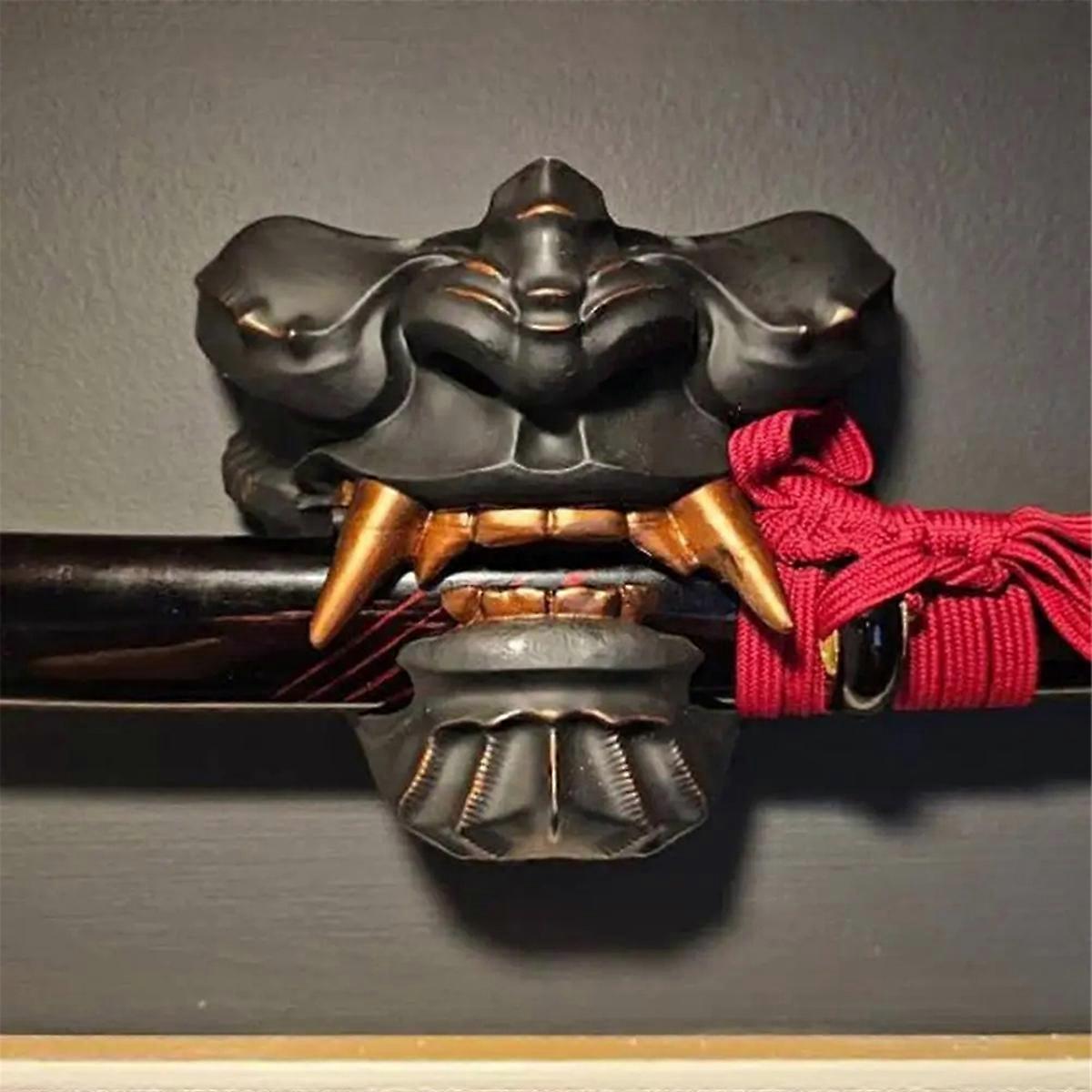 Katana Mask Wall Holder Wall Mounted Rack Japanese Black Samurai Sword ...