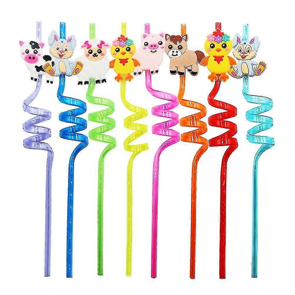 24 Pcs Reusable Jungle Animal Drinking Straws For Kids Farm Animal ...