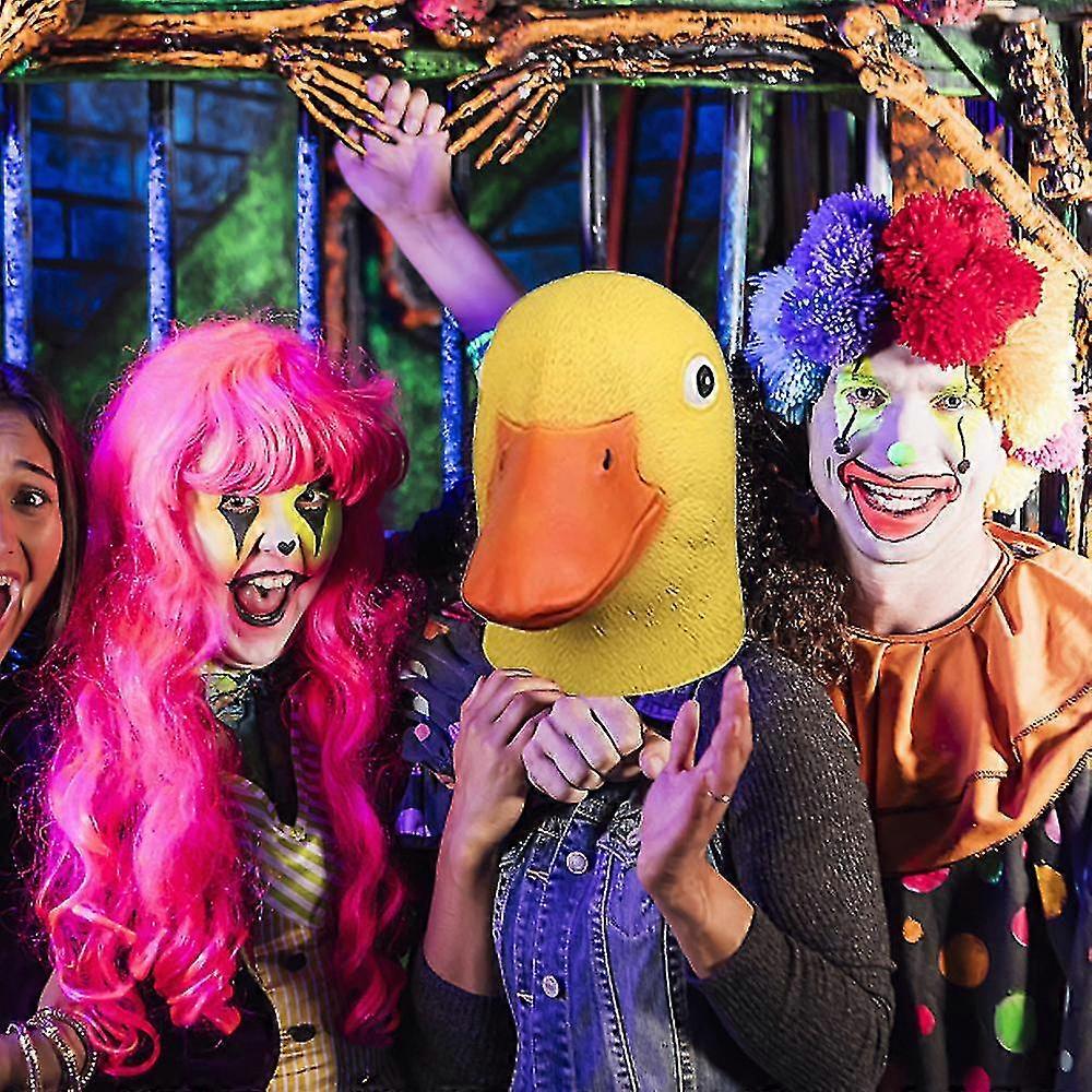 Duck Mask Halloween Animal Deluxe Mask Latex Theme Yellow With Mask ...