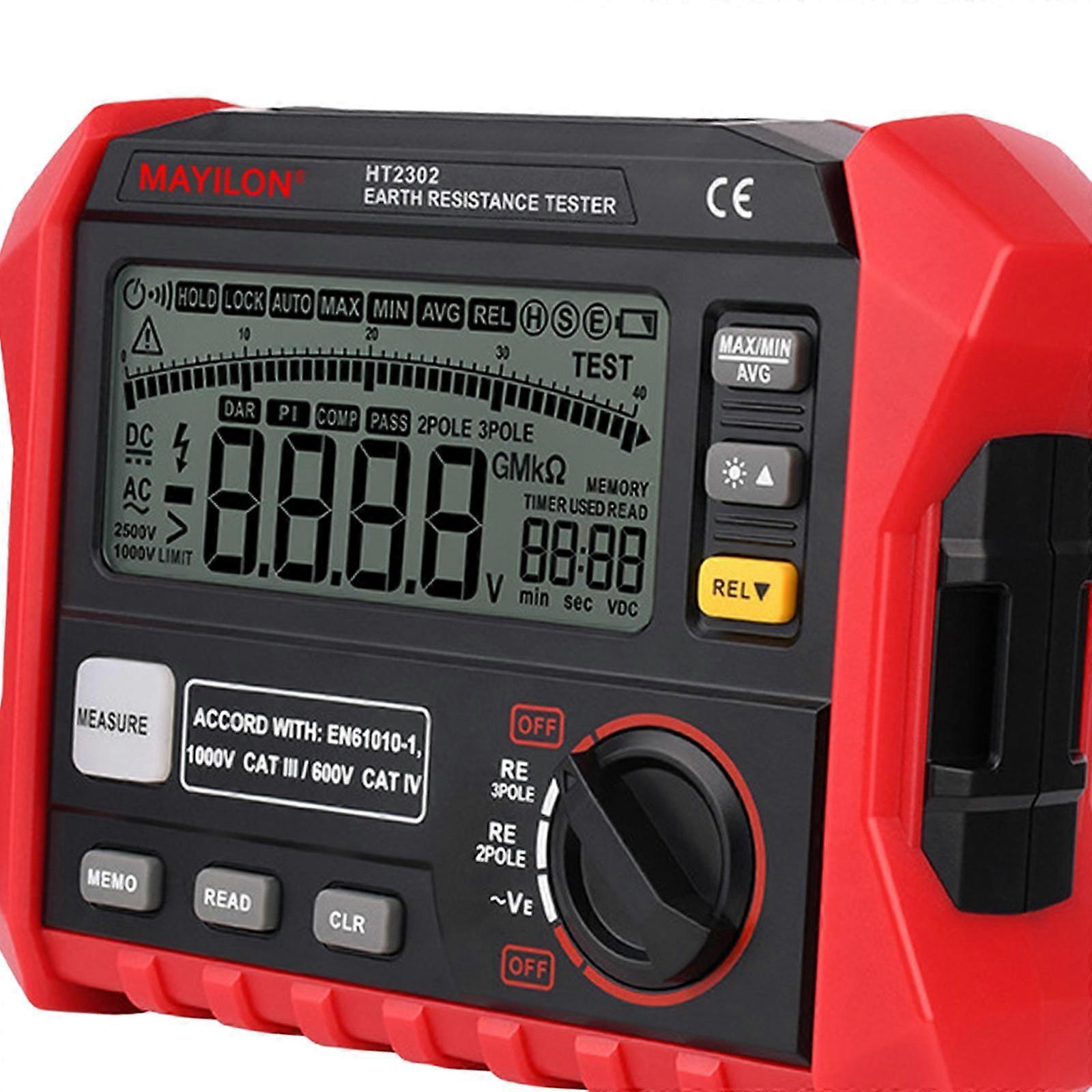 Earth Resistance Tester Backlight LCD Display Handheld Ground Voltage ...