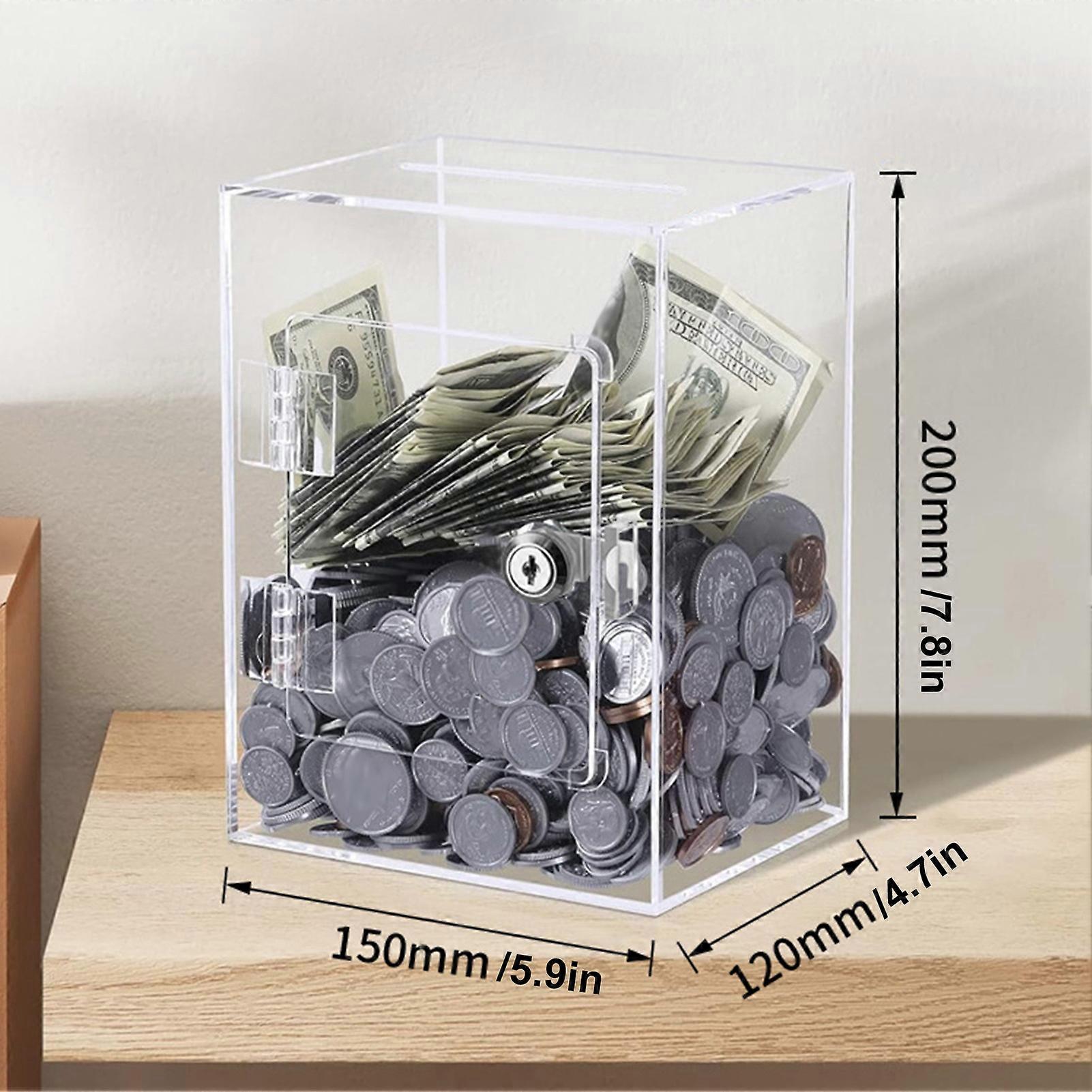 Clear Acrylic Piggy Bank with Key Kids Adults Money Saving Box Large ...