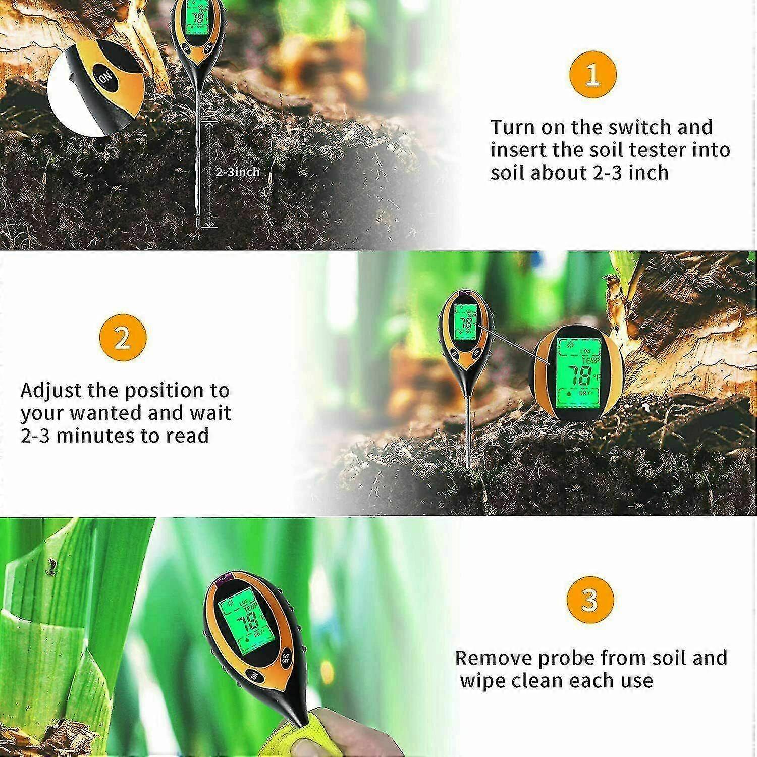 Soil Ph Meter 4-in-1 Soil Tester Moisture Digital Plant Thermometer ...