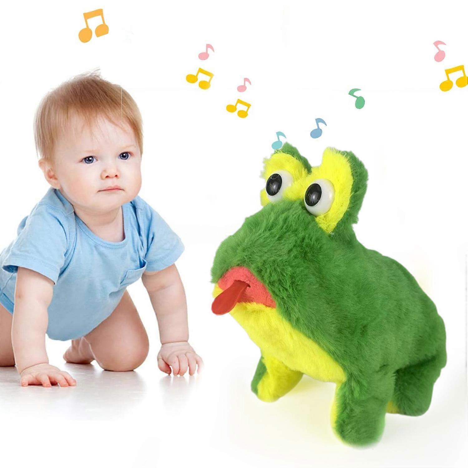 Electric Plush Frog Toy with Sound Movable Tongue Interactive Walking ...